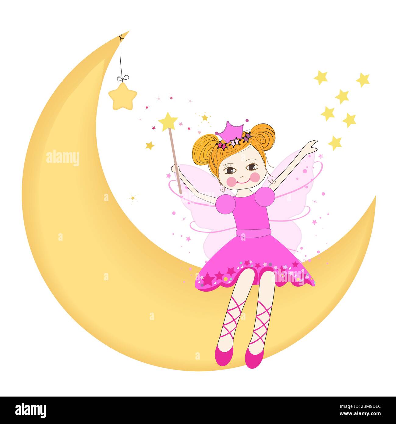 Lovely fairy sitting on the moon vector Stock Vector Image & Art - Alamy
