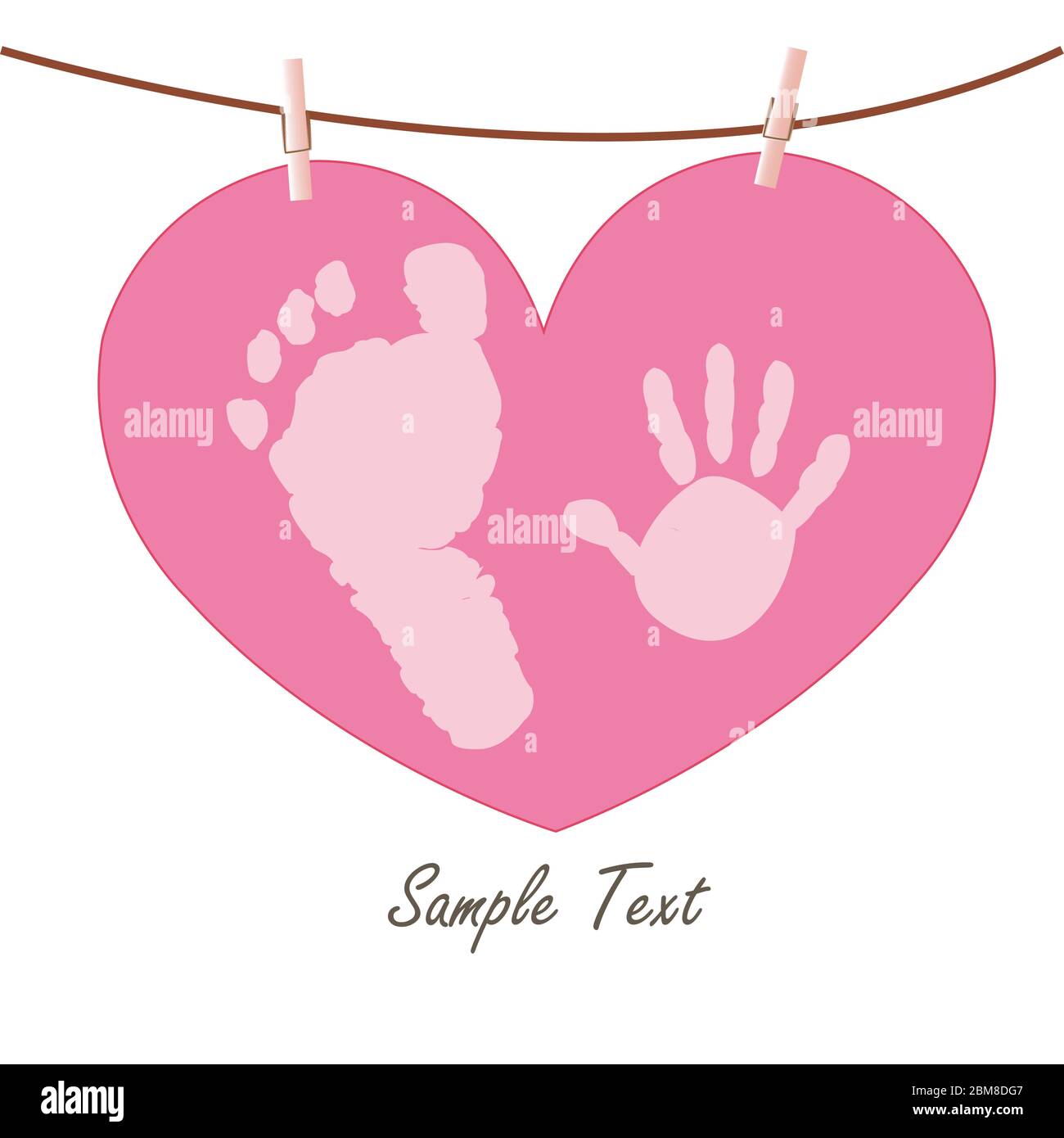 Baby hand and feet prints with heart greeting card vecto Stock Vector ...