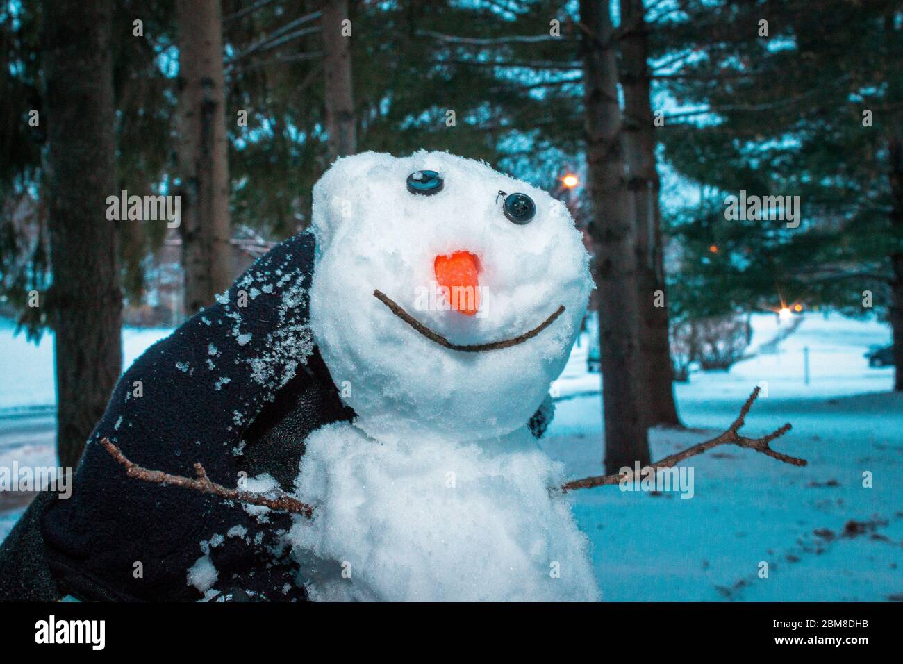 Small snowman built during the winter Stock Photo - Alamy