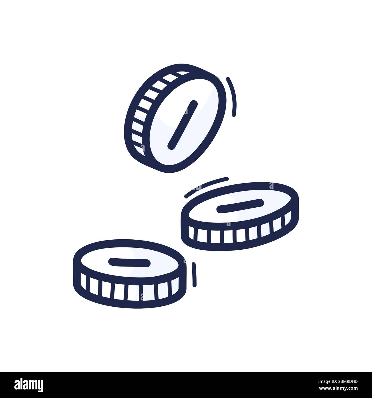 Coins doodle icon. Vector illustration of a coin, money falling from ...