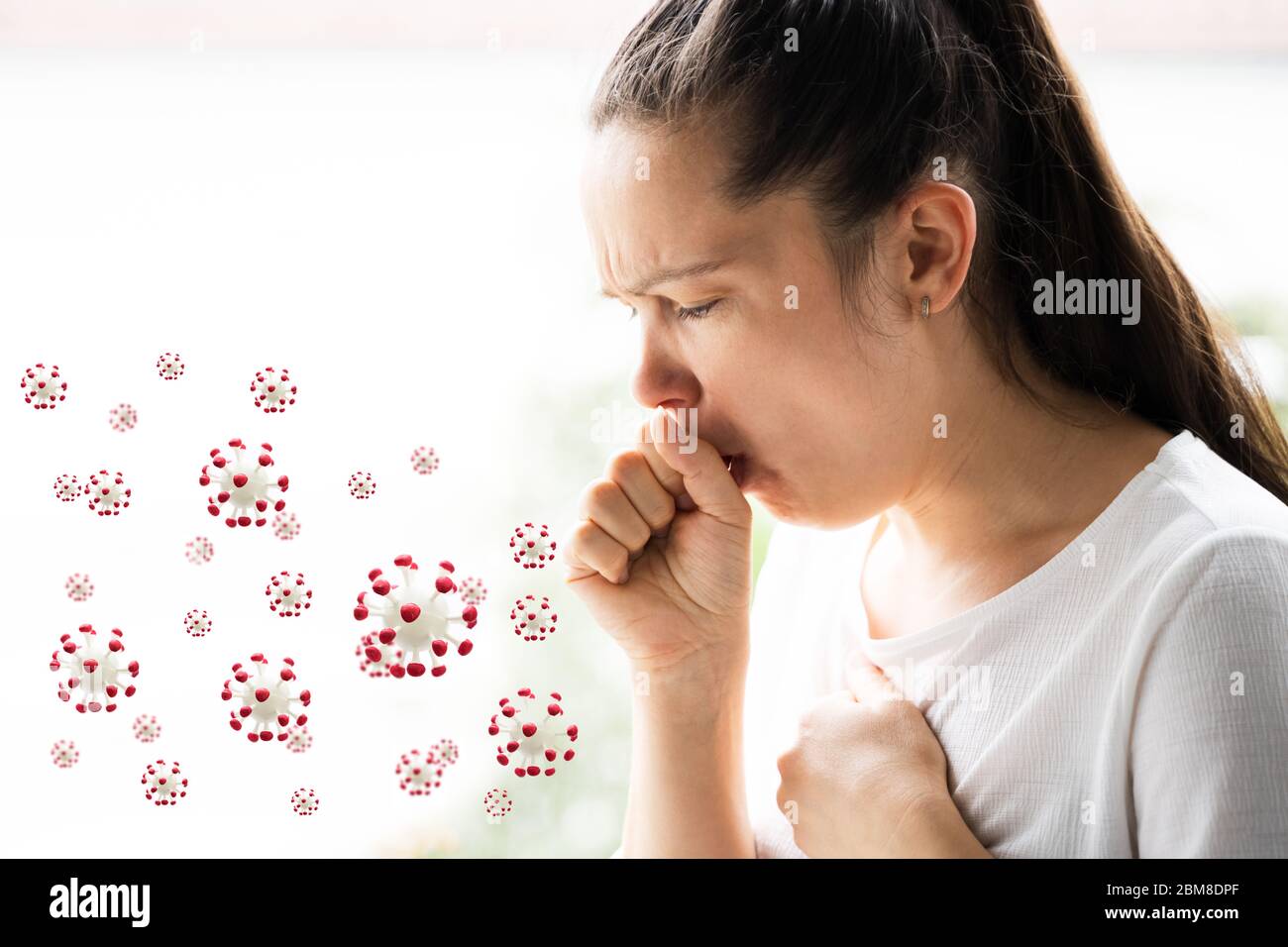 Sick Woman With Flu Infection Coughing Outdoors Stock Photo - Alamy