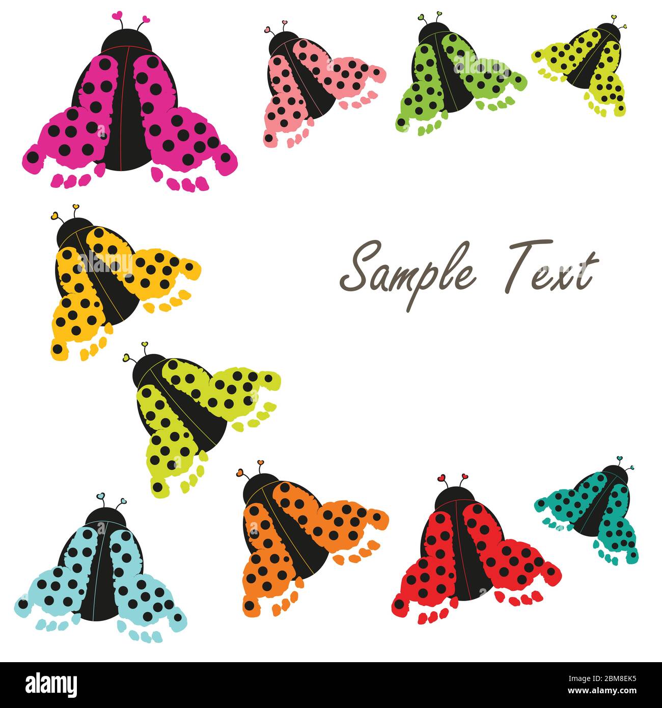 Baby footprint with colorful ladybug vector greeting card Stock Vector ...