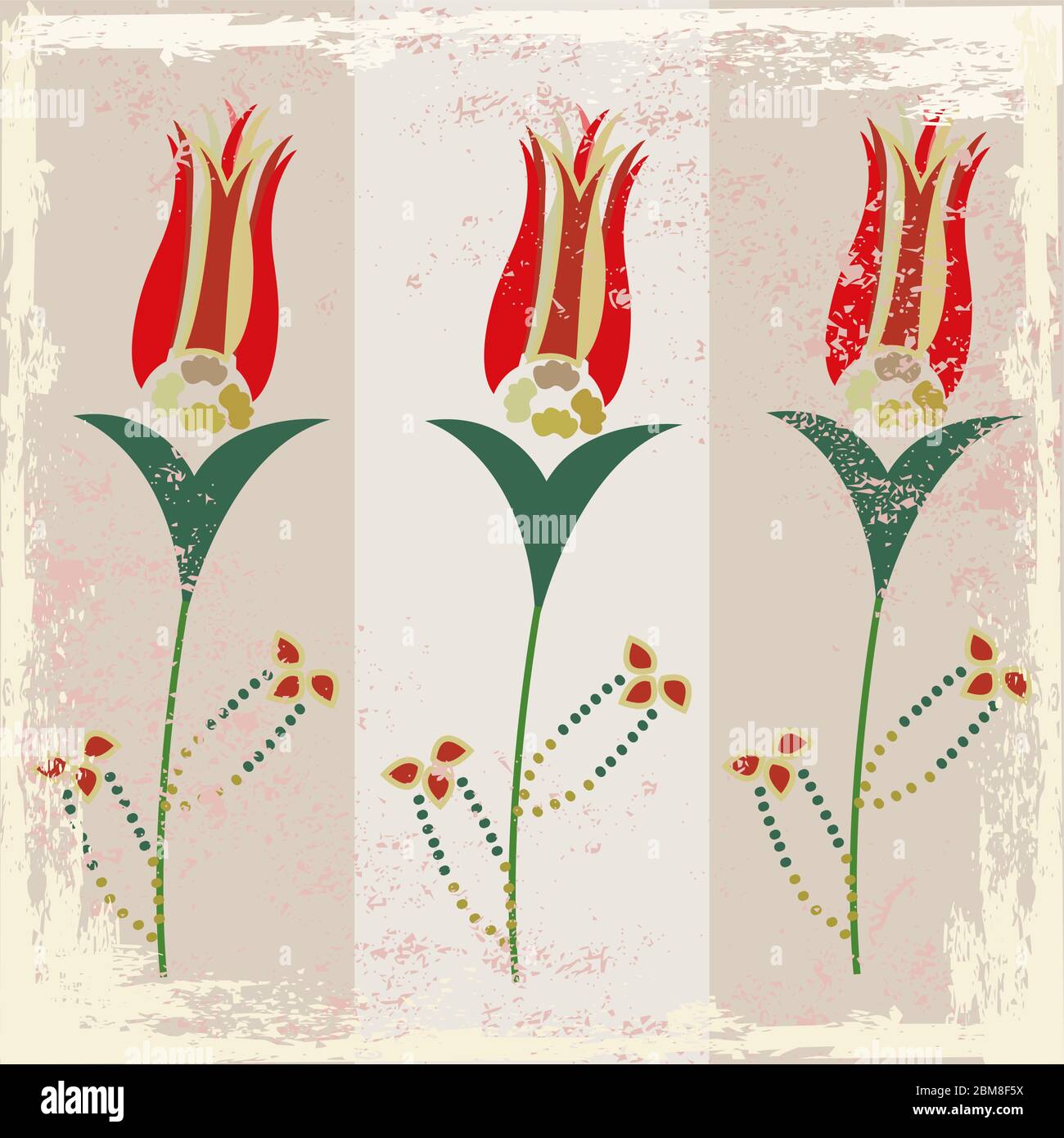 ottoman tulips greeting card vector with old paper background Stock ...