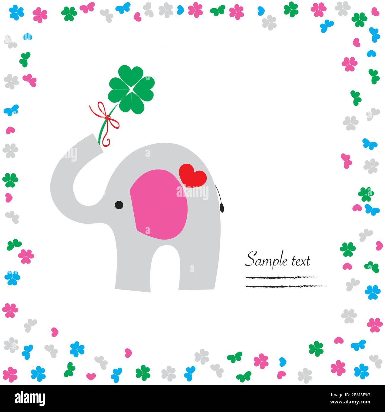 Good luck with elephant and clover vector greeting card Stock Vector ...