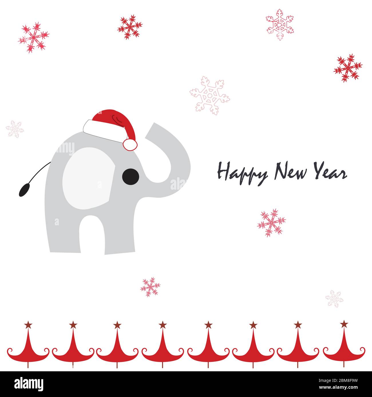 Happy new year greeting card with elephant and snowflakes vector ...