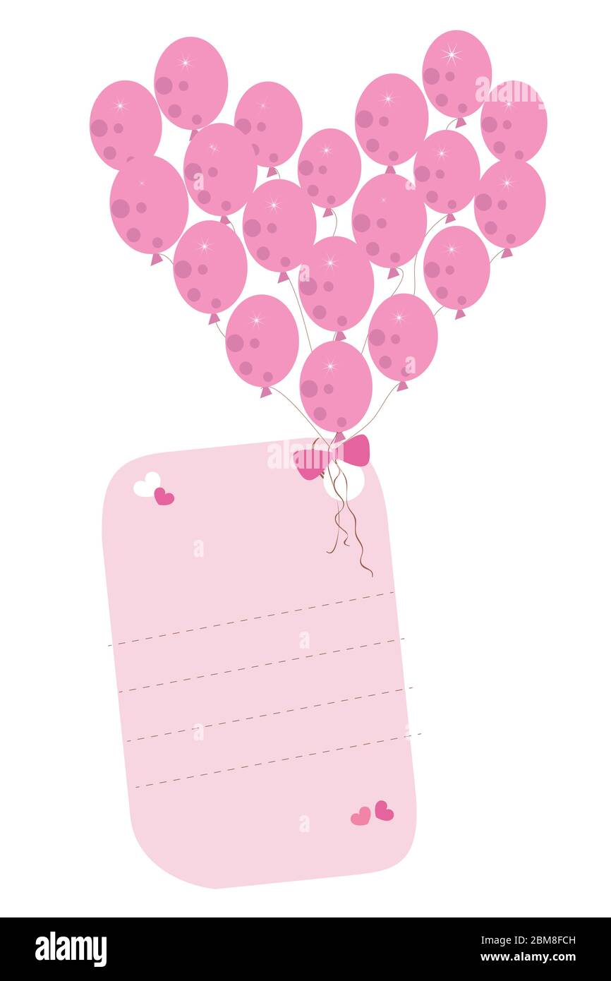 Pink flying heart balloons with text place greeting card vector Stock ...