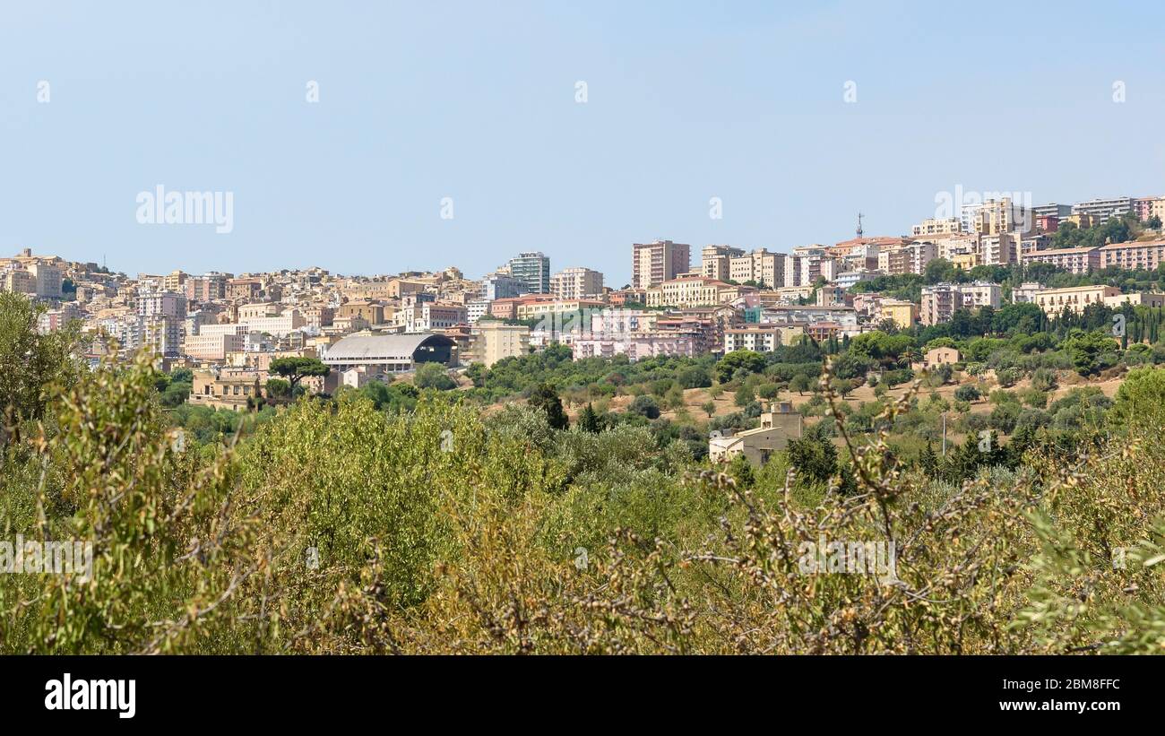 Panoramic view of Agrigento city on the southern coast of Sicily, Italy ...