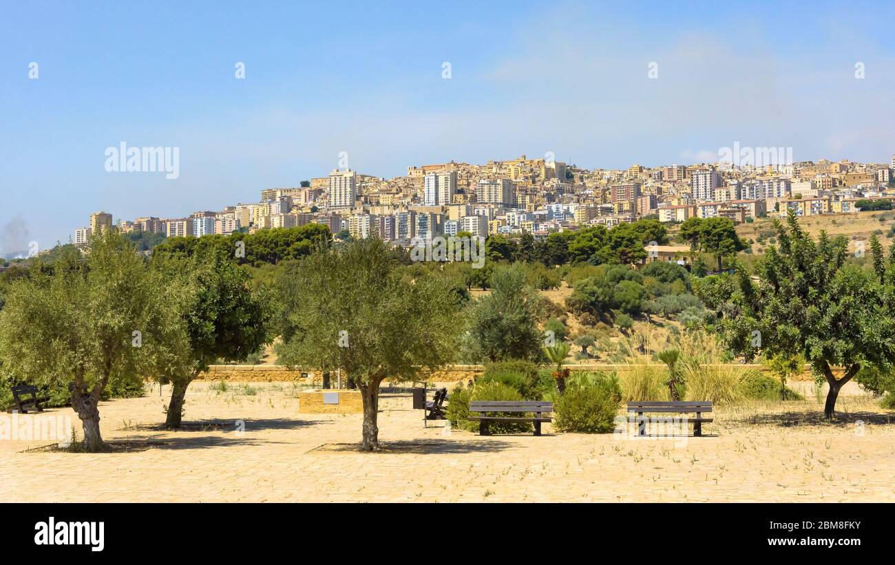 Panoramic view of Agrigento city on the southern coast of Sicily, Italy ...
