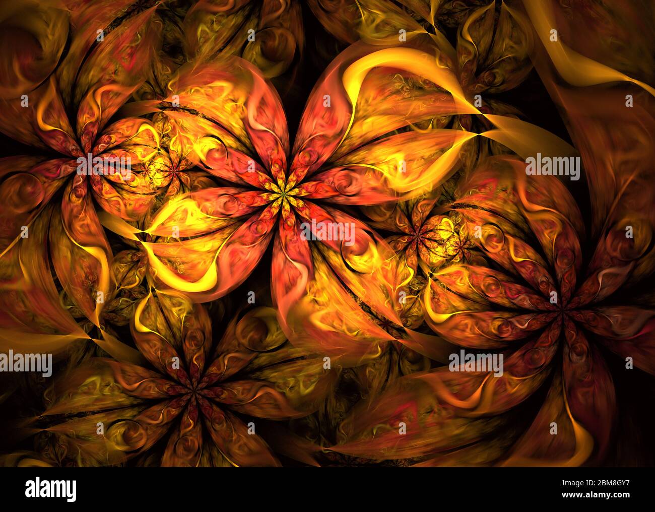 Dynamic flowing natural forms. Flowers and spirals. Mysterious ...