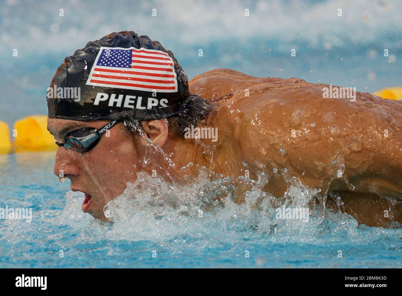 Michael Phelps (USA) during the butterfly leg in the 400m IM where he ...