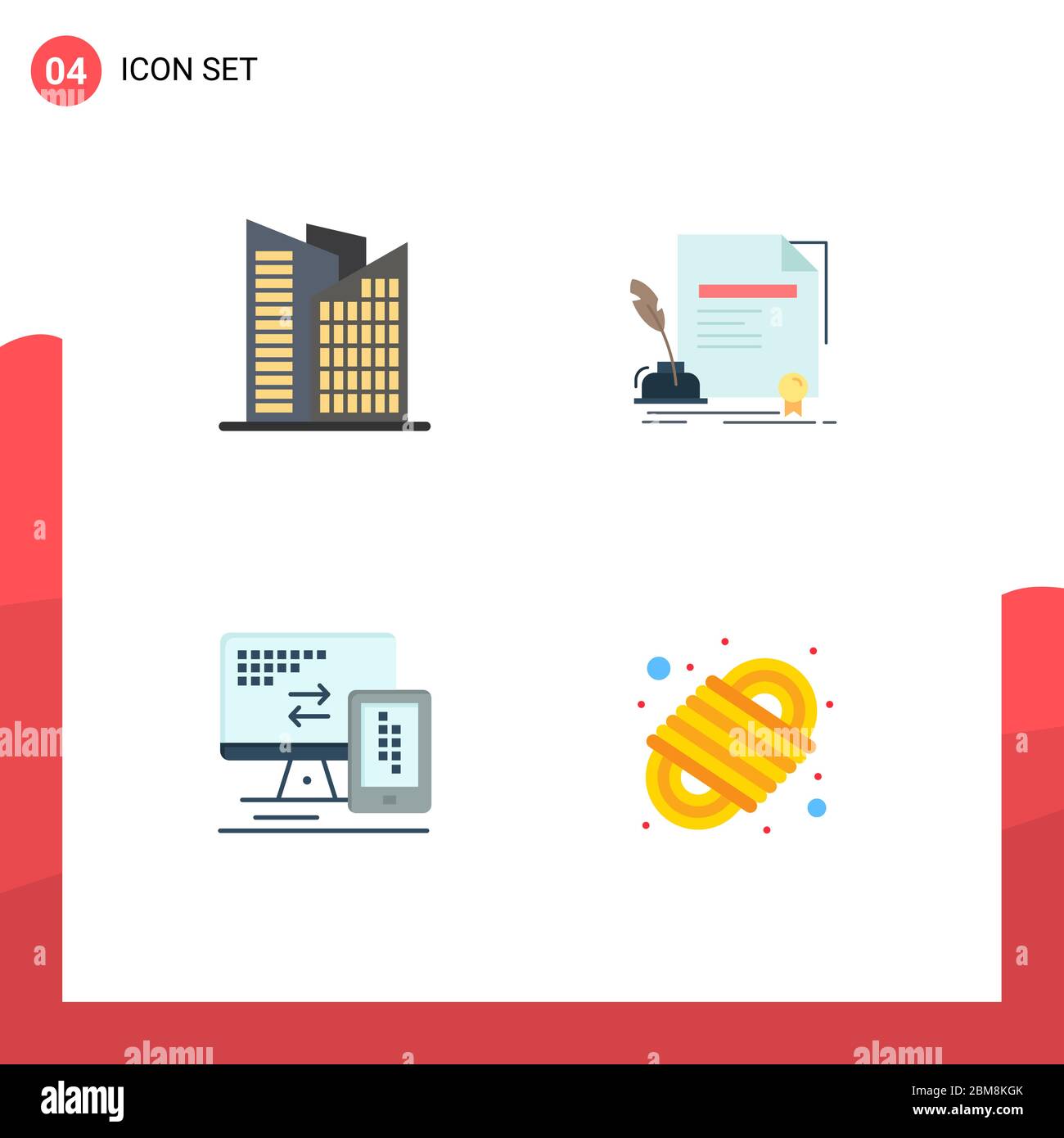 4 Universal Flat Icon Signs Symbols of building, monitor, contract ...