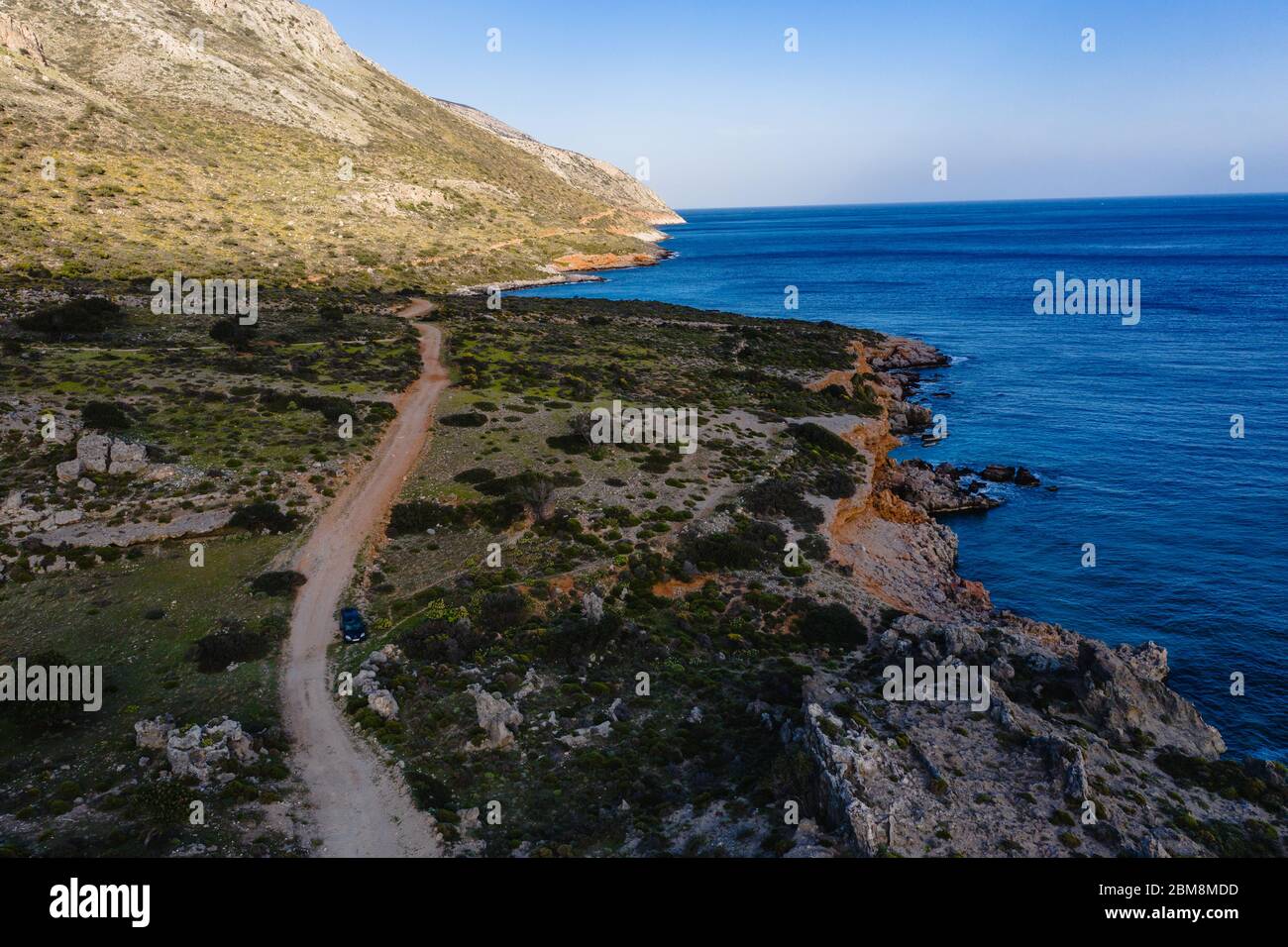 Geopark of Agios Nikolaos and Fossil Forest area. Aerial view of ...