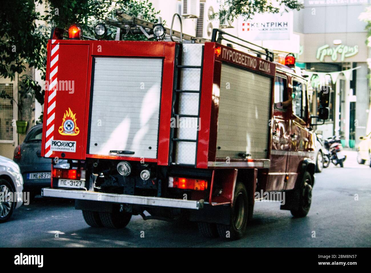 Athens Greece August 30, 2019 View of traditional Greek fire engine ...
