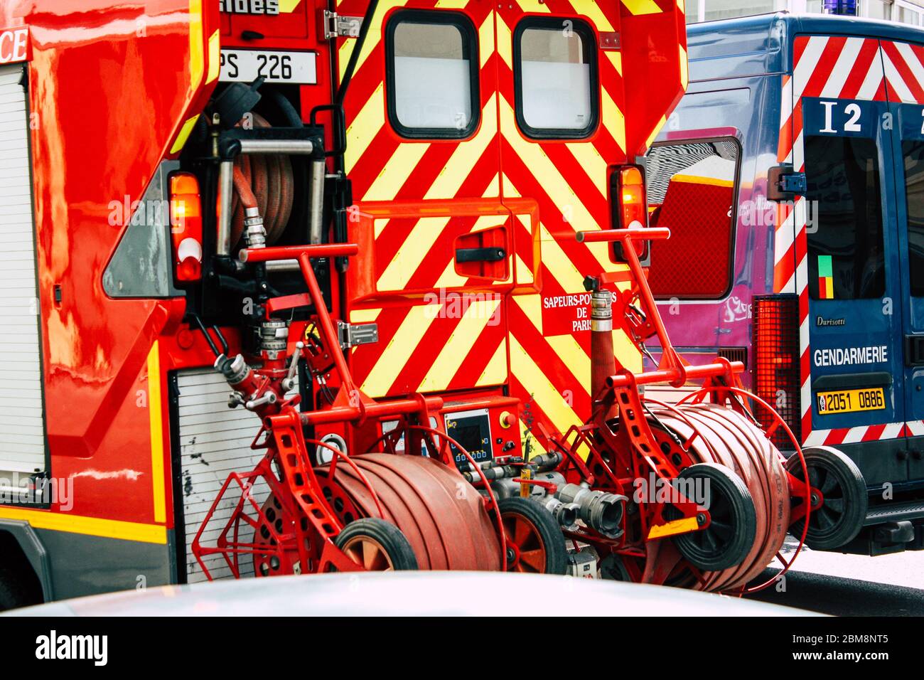 Paris France May 04, 2019 View of a French fire engine rolling in the ...