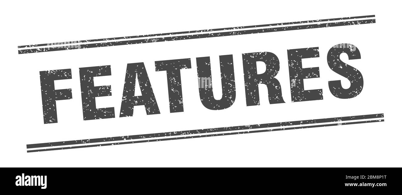 features stamp. features label. square grunge sign Stock Vector Image ...