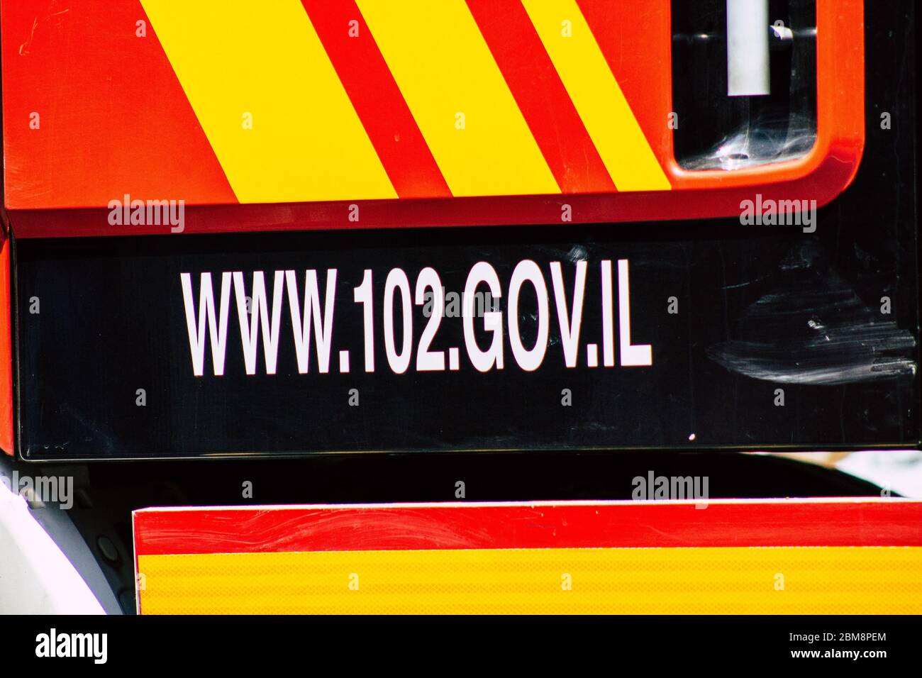 Tel Aviv Israel July 22, 2019 View of a Israeli fire truck parked in ...