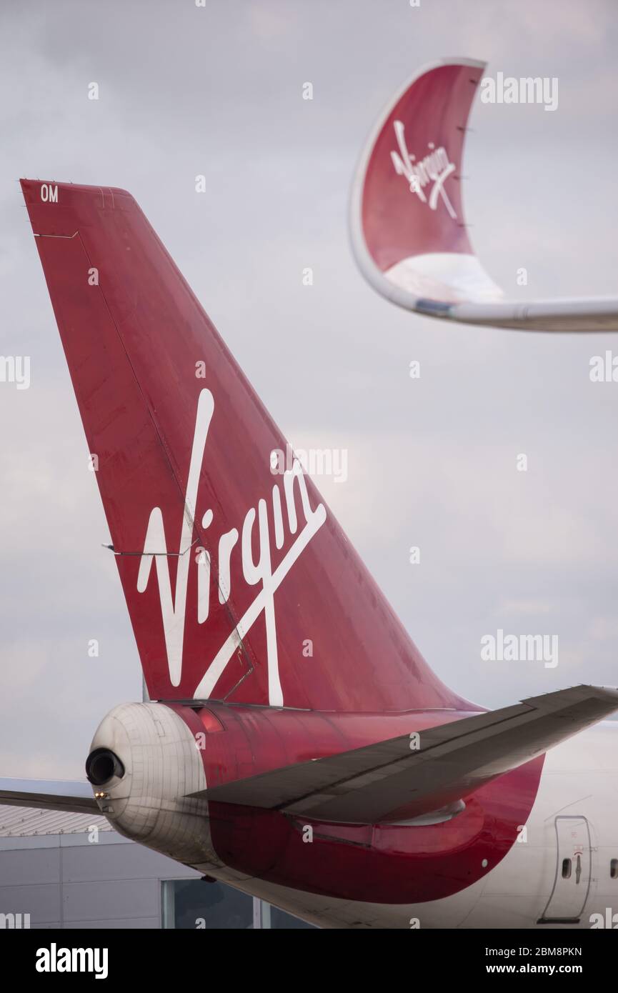 Virgin airbus a350 1000 winglet with virgin b747 tail fin hi-res stock ...
