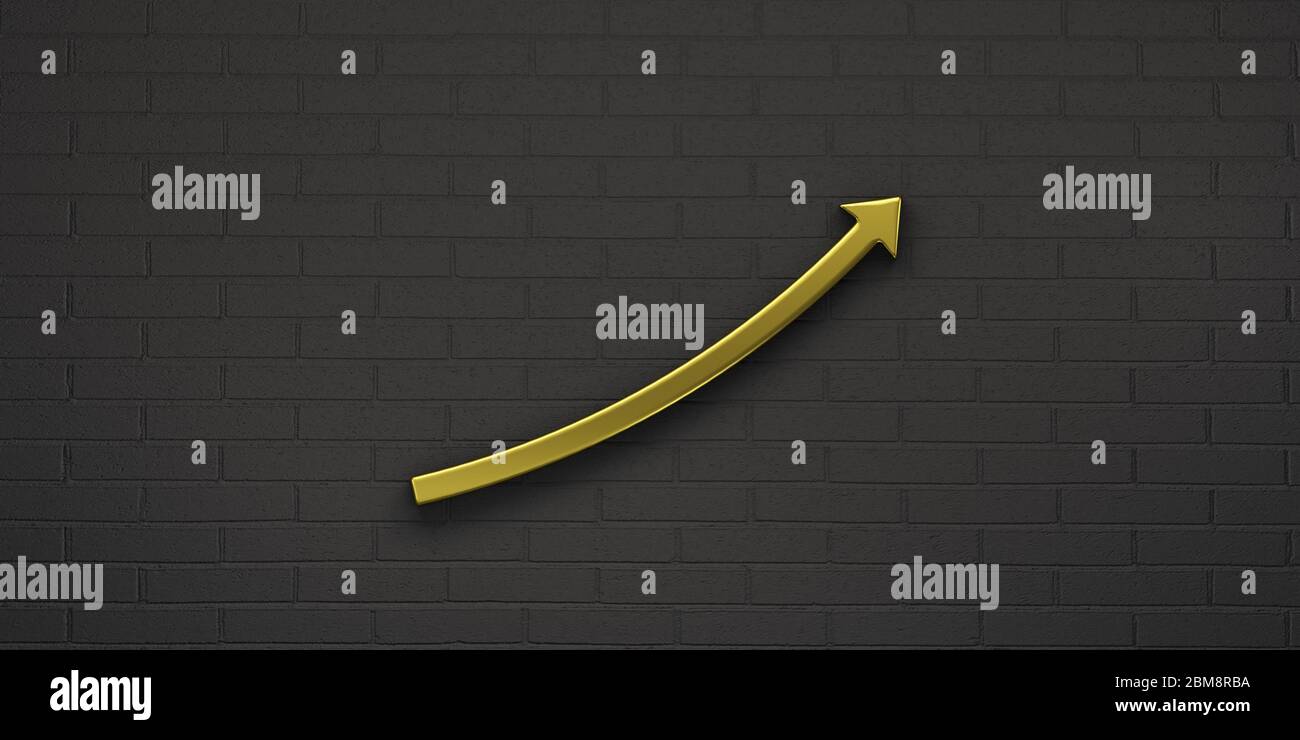 Gold Arrow in Black Brick Wall. 3D Rendering Illustration Design Stock ...