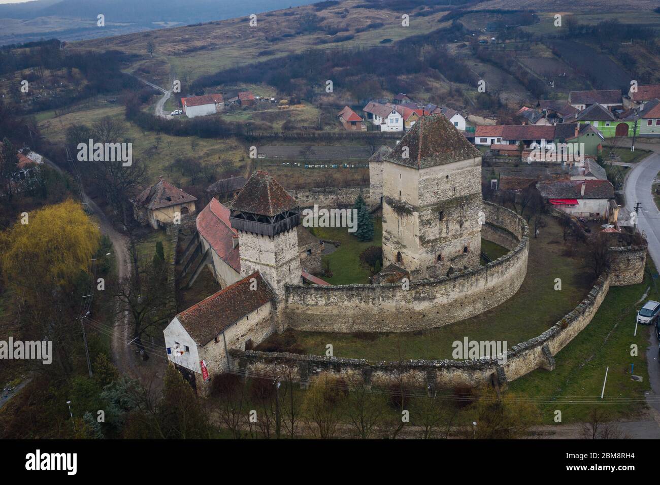 The Calnic fortress on the hills over Calnic village. Transylvania ...