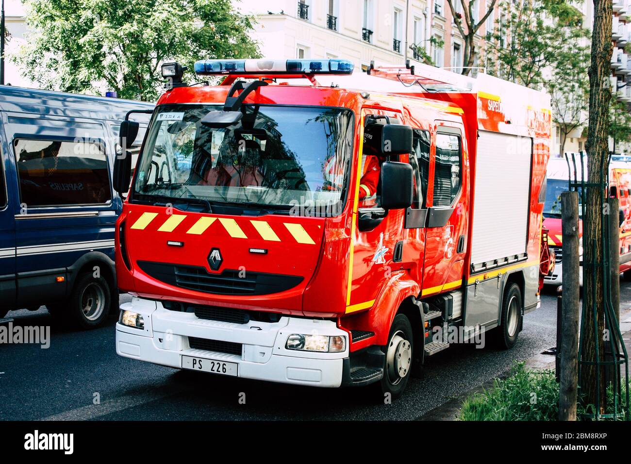 Paris France May 04, 2019 View of a French fire engine rolling in the ...