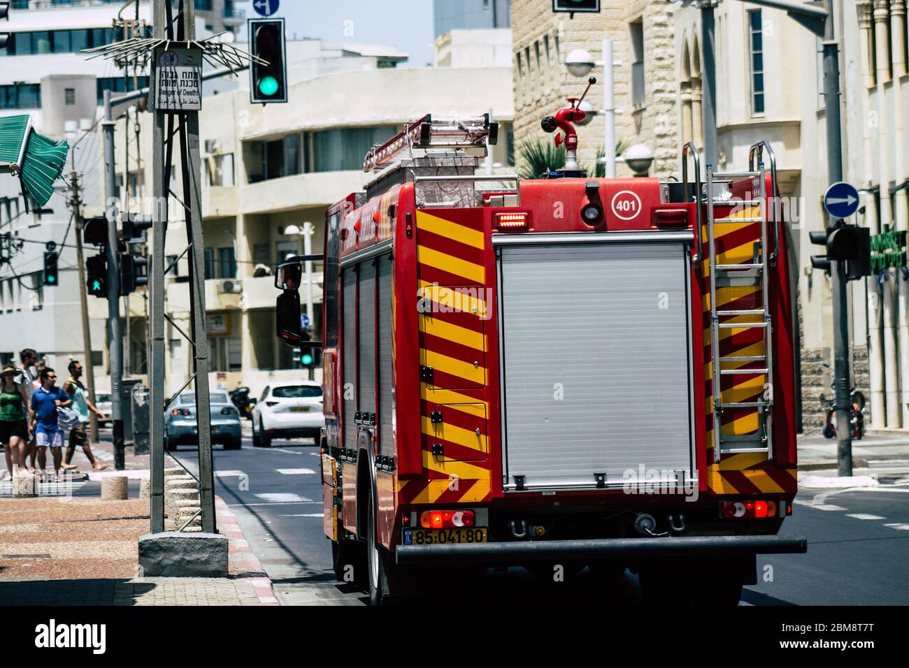 Tel Aviv Israel June 07, 2019 View of a fire engine rolling in the ...