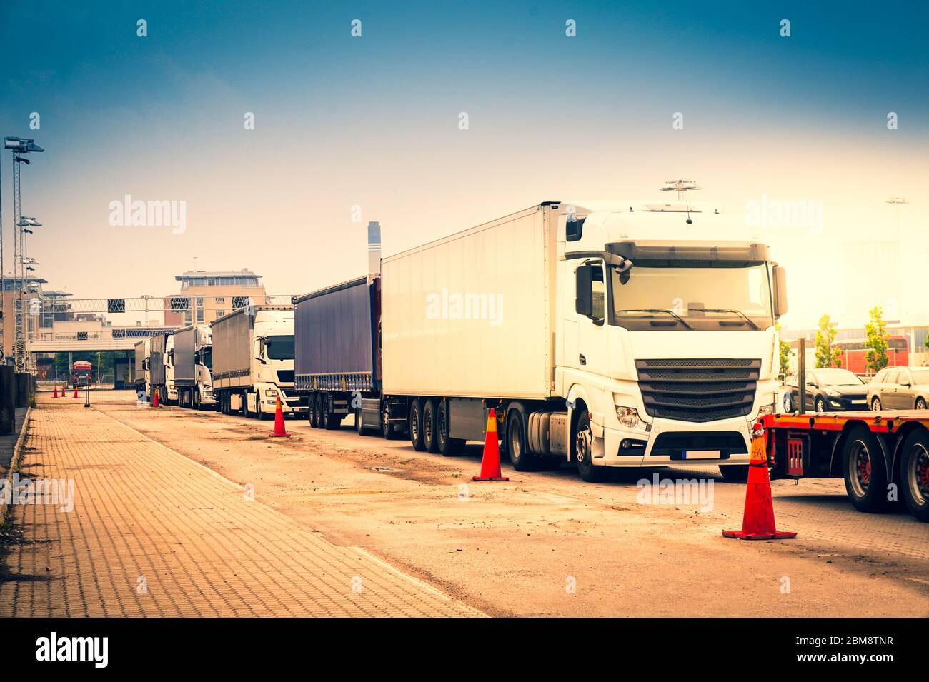 Trucks waiting on border Stock Photo - Alamy