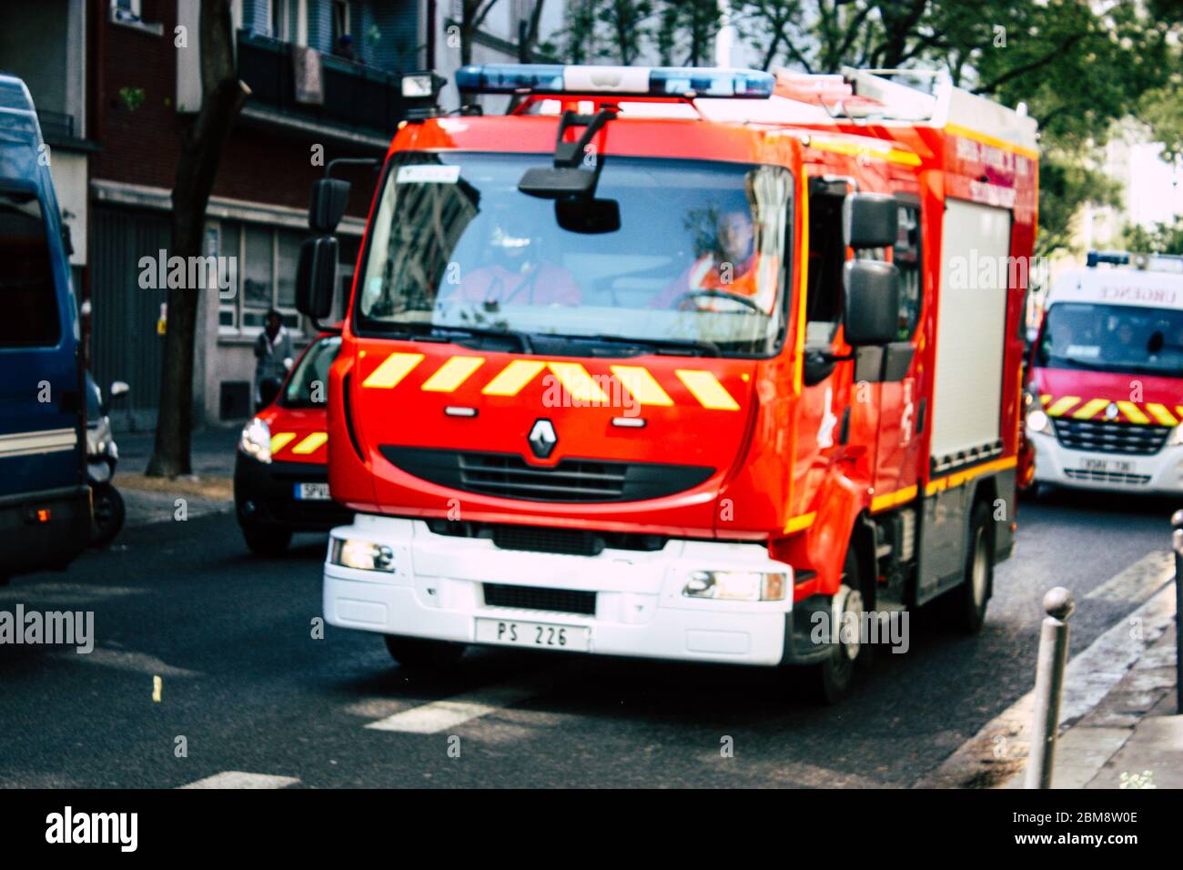 Paris France May 04, 2019 View of a French fire engine rolling in the ...