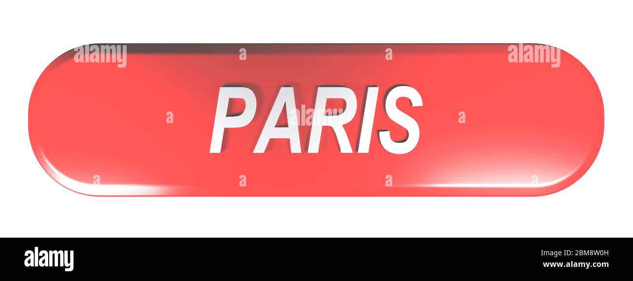 PARIS red rounded rectangle push button - 3D rendering illustration ...