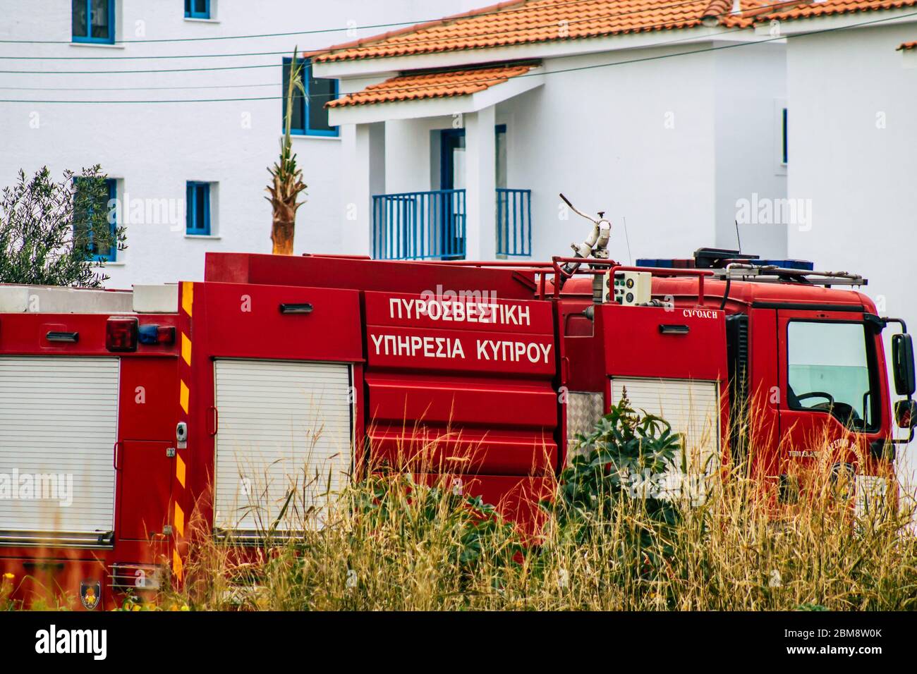 Paphos Cyprus March 05, 2020 View of a Cypriot fire truck on a ...