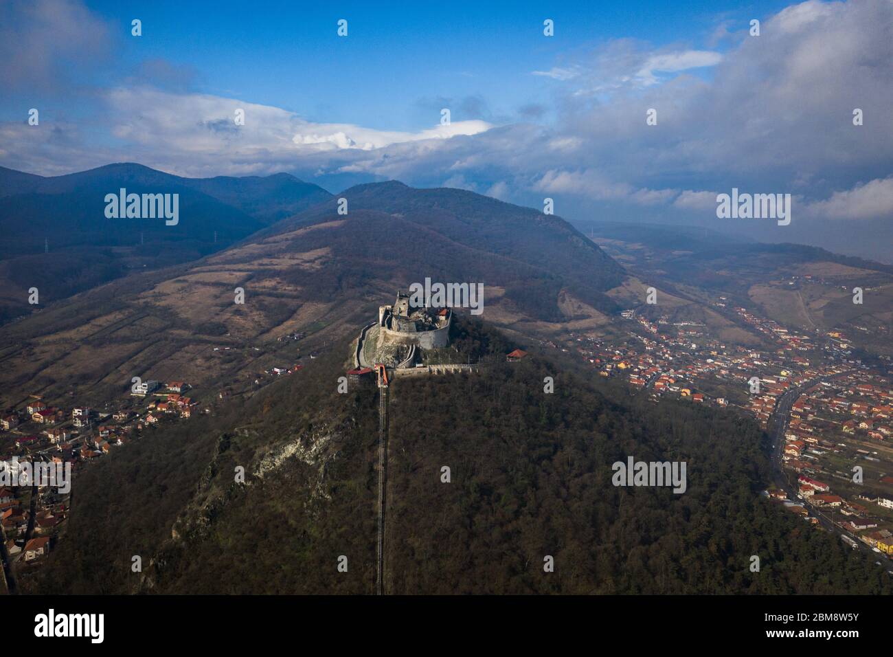 Aerial view to the Deva fortress. Romania Stock Photo - Alamy