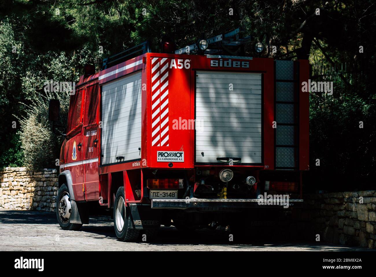 Athens Greece August 28, 2019 View of traditional Greek fire engine ...