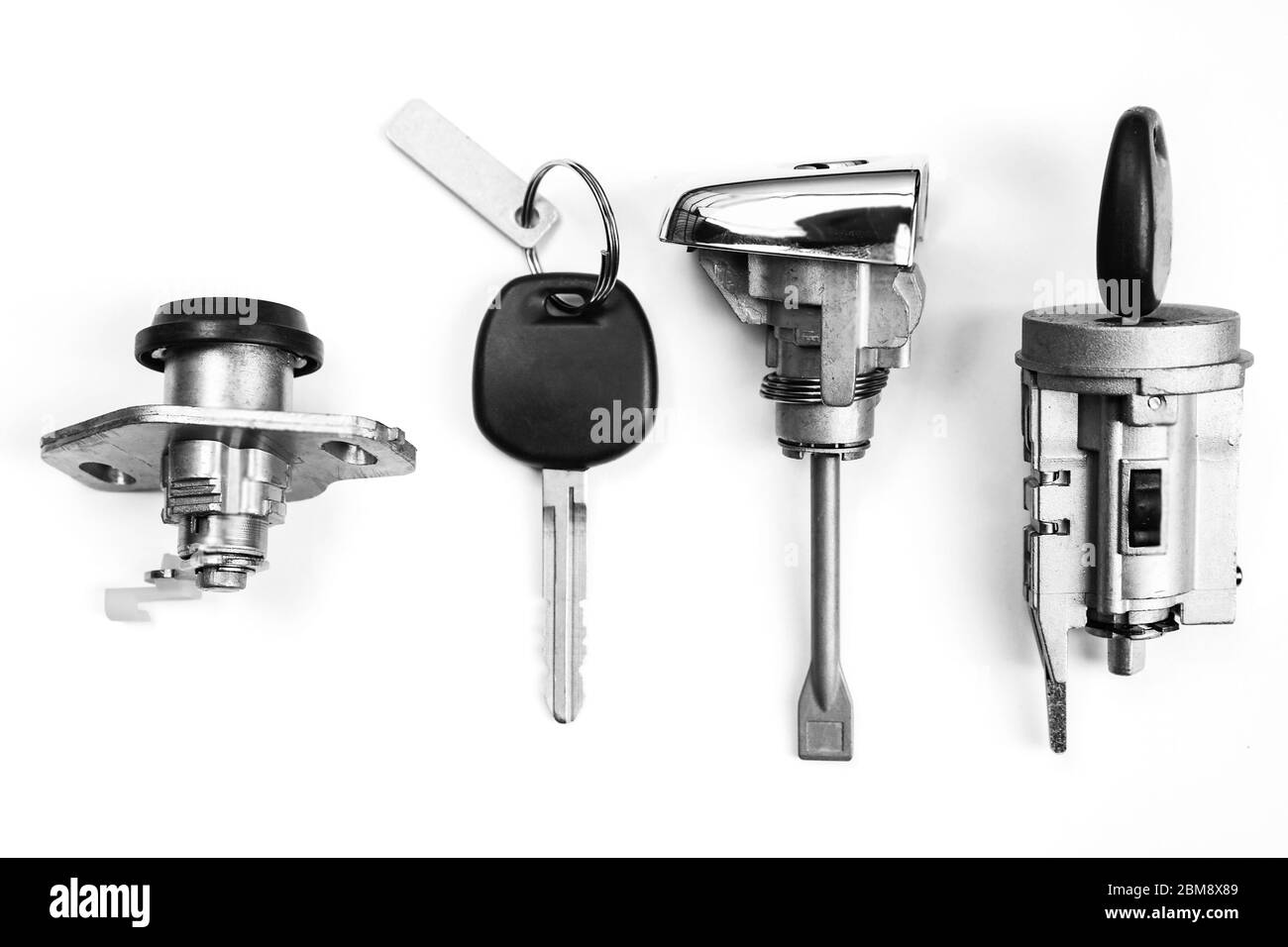 car door, ignition and trunk lock with keys on a white background Stock ...