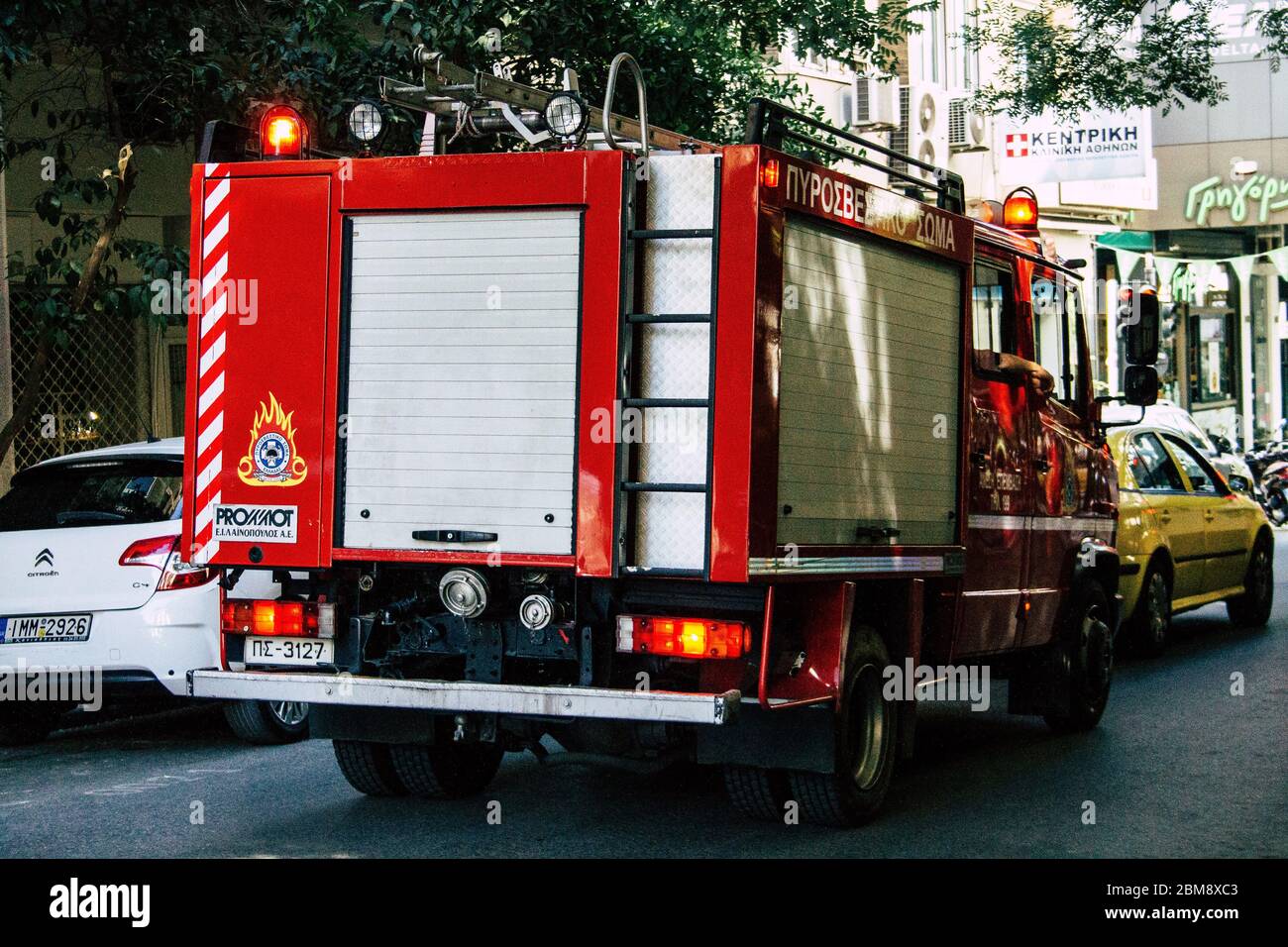 Athens Greece August 30, 2019 View of traditional Greek fire engine ...