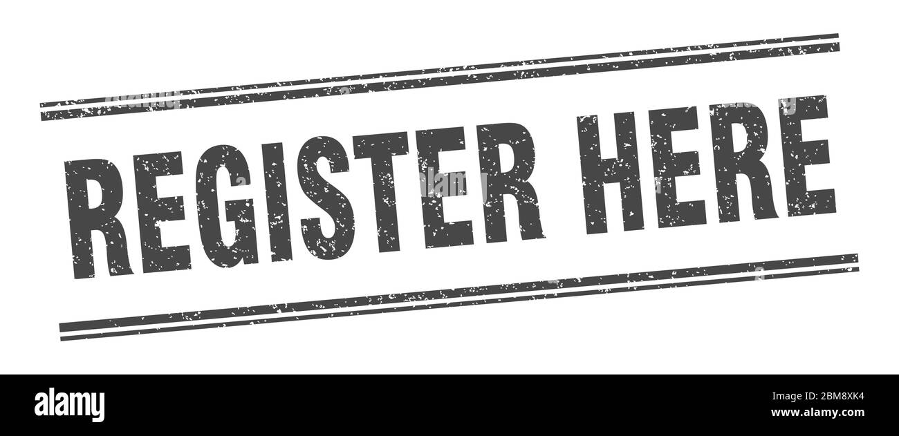 register here stamp. register here label. square grunge sign Stock ...