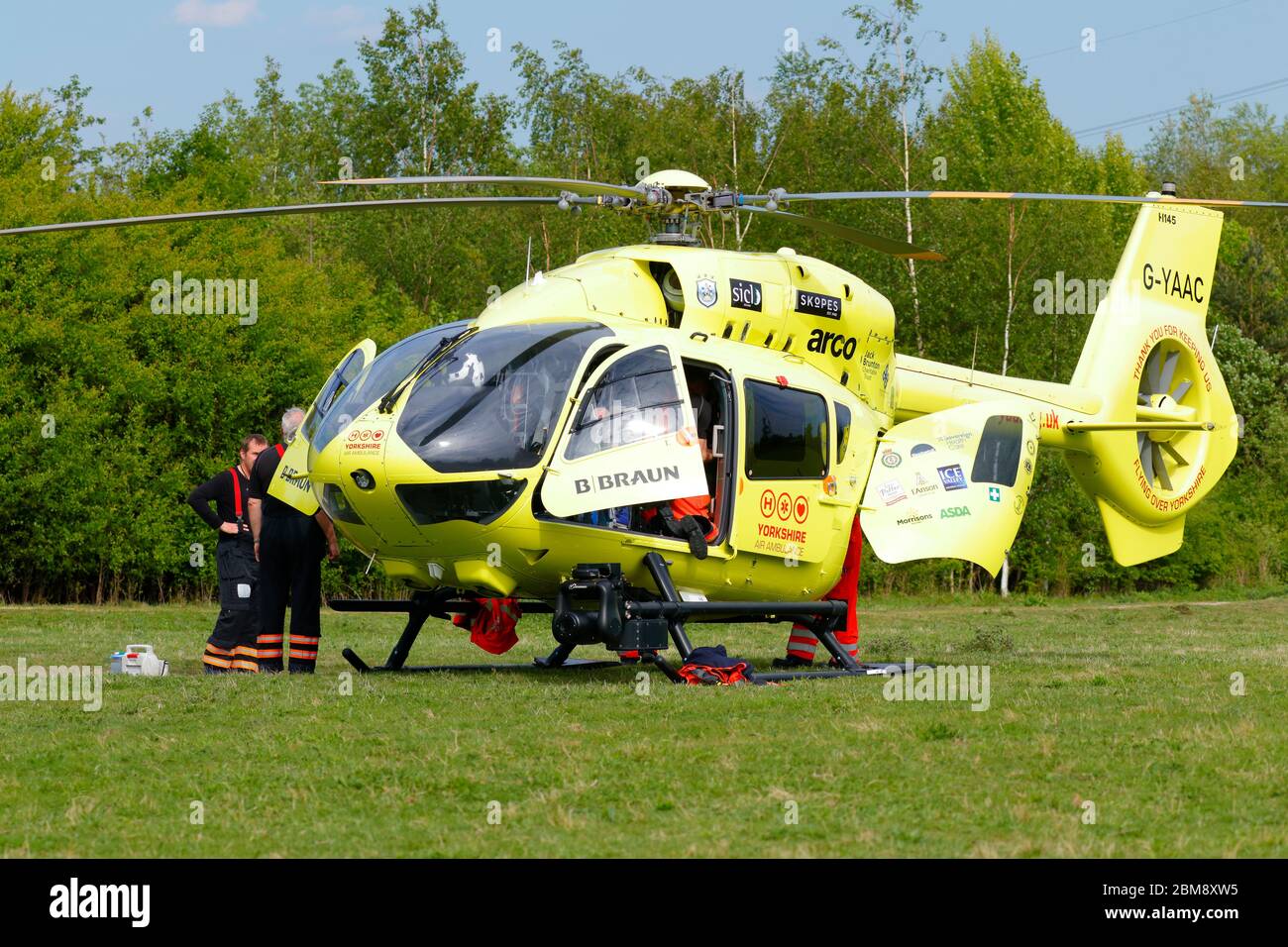 The Yorkshire Air Ambulance G-YAAC helicopter preparing to take off ...