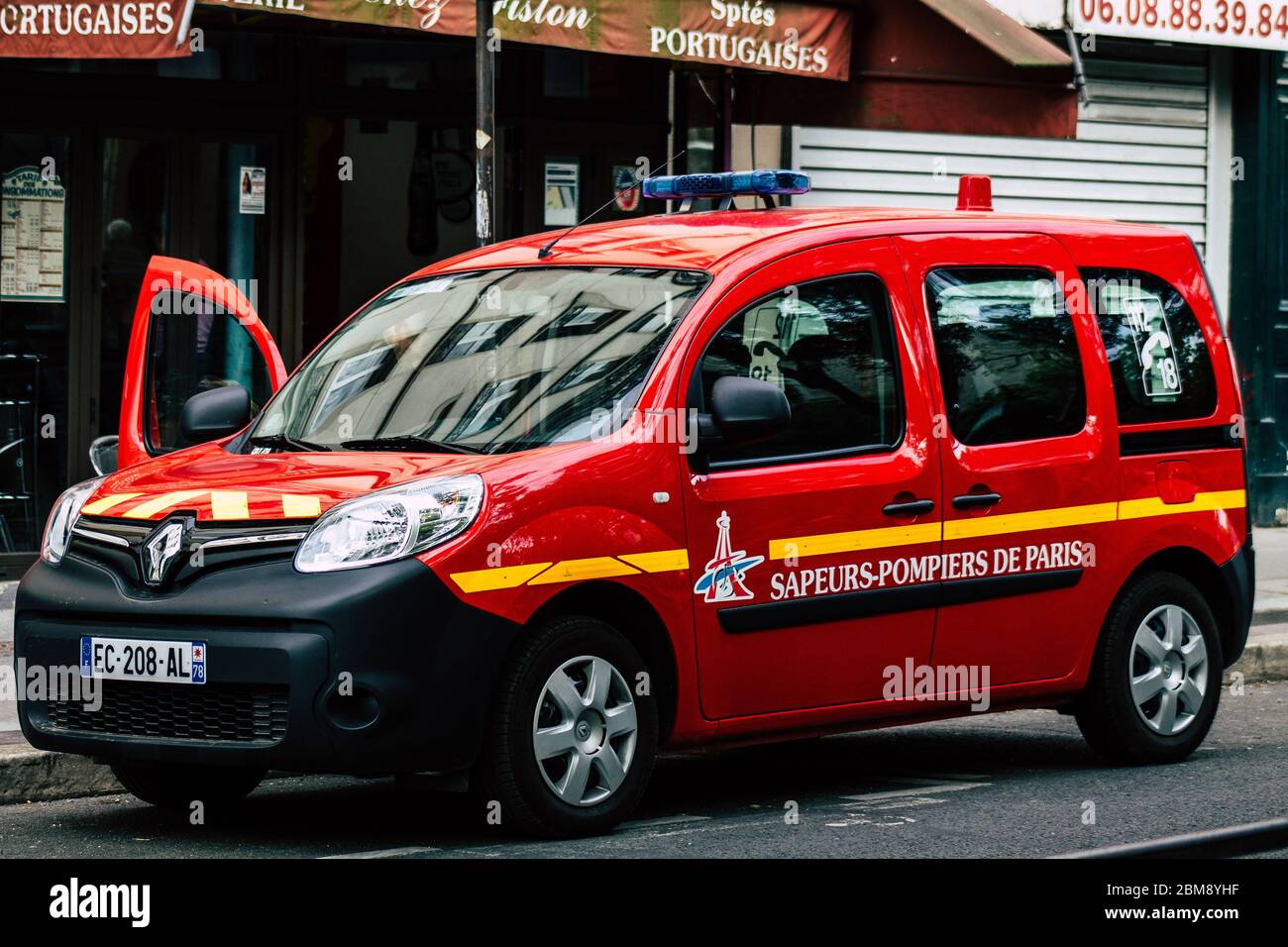 Paris France May 25, 2019 View of French fire engine parked in the ...