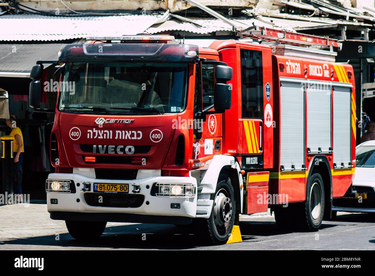Tel Aviv Israel July 22, 2019 View of a Israeli fire truck parked in ...