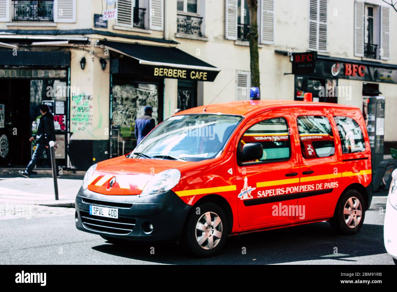 Paris France May 04, 2019 View of a French fire engine rolling in the ...