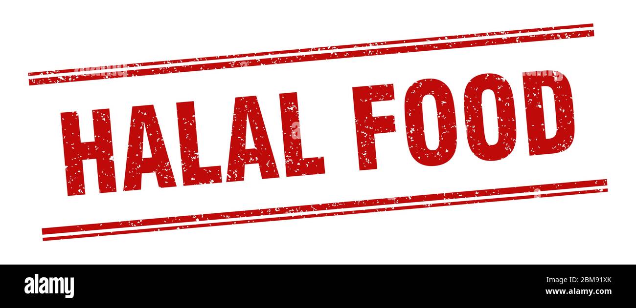 halal food stamp. halal food label. square grunge sign Stock Vector ...