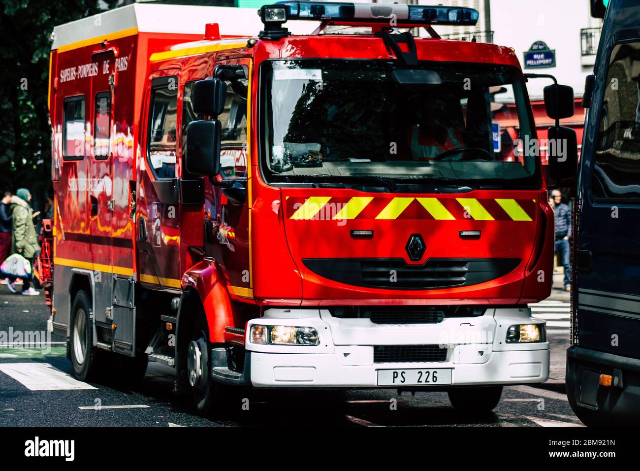 Paris France May 04, 2019 View of a French fire engine rolling in the ...