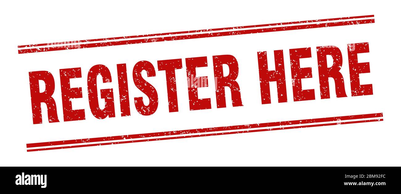 register here stamp. register here label. square grunge sign Stock ...