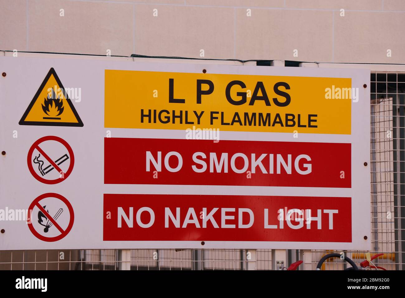 liquid petroleum gas( LPG ) pipe line safety caution board Stock Photo ...