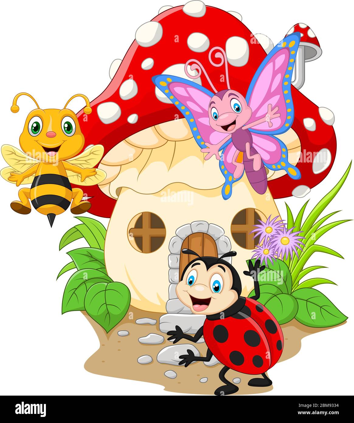 Cartoon funny insects with mushroom house Stock Vector Image & Art - Alamy