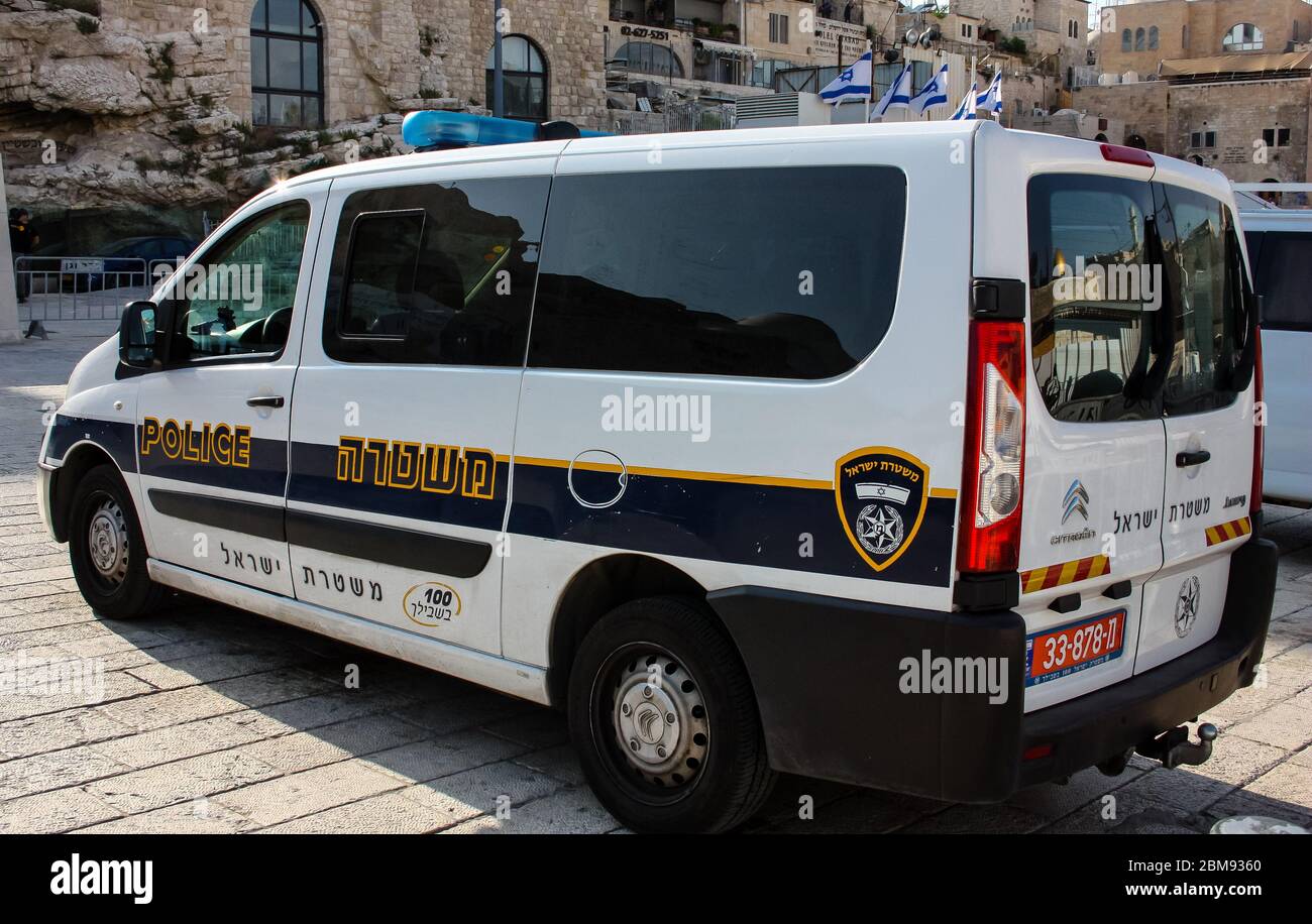 Jerusalem Israel April 16, 2018, View of a Israeli police car in the ...