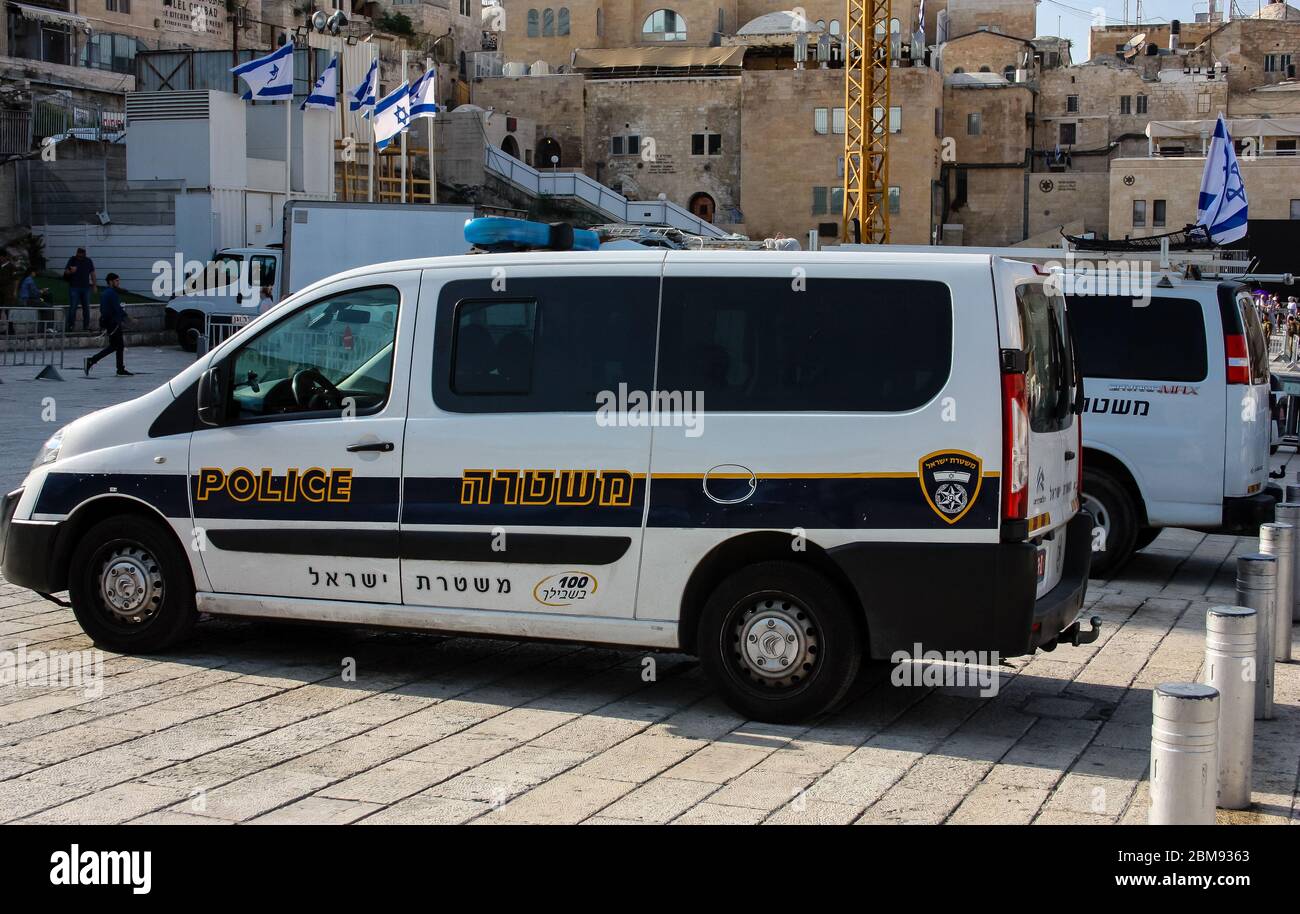 Jerusalem Israel April 16, 2018, View of a Israeli police car in the ...