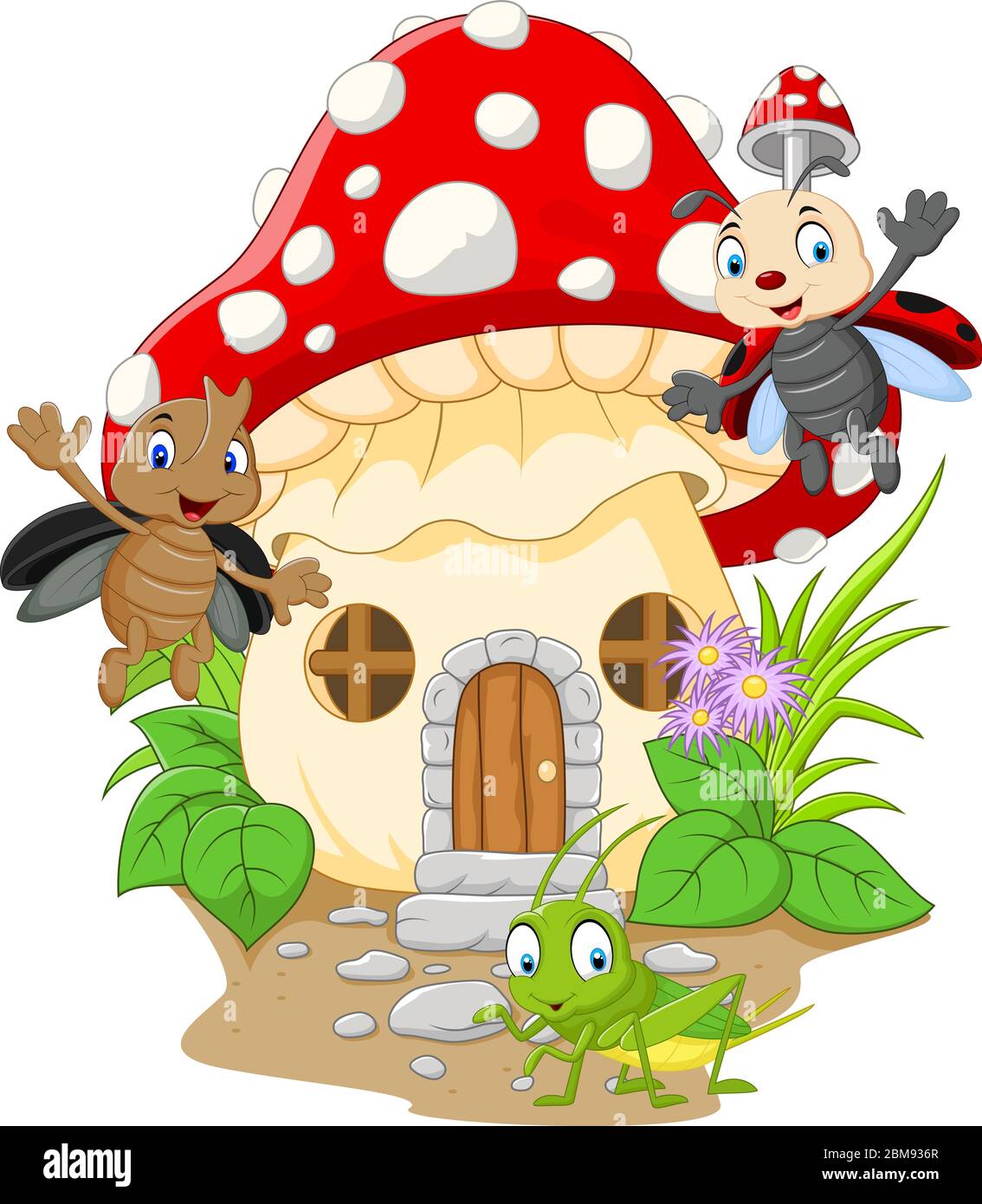 Cartoon funny insects with mushroom house Stock Vector Image & Art - Alamy