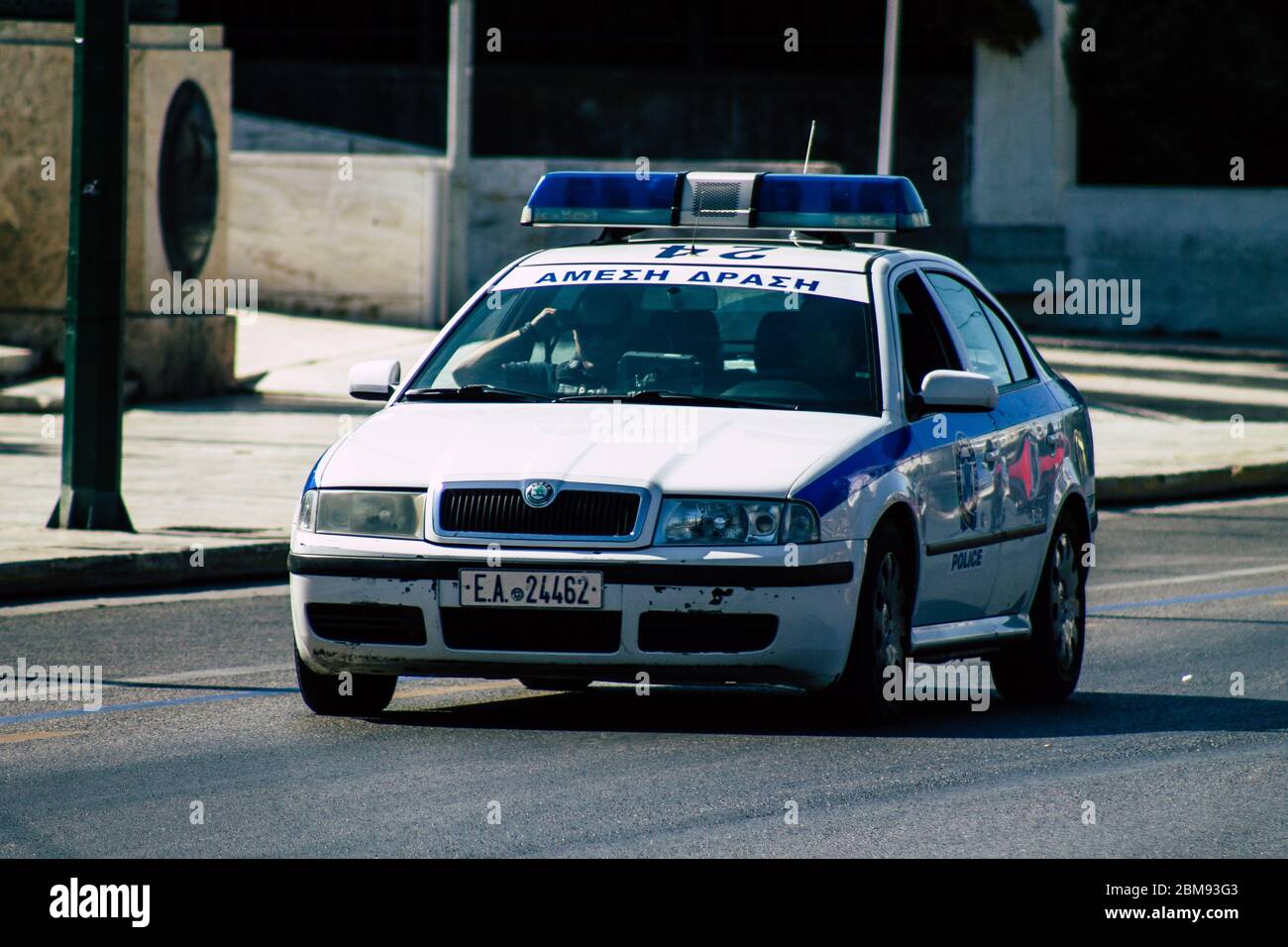 Athens Greece September 1, 2019 View of a Greek police car driving ...