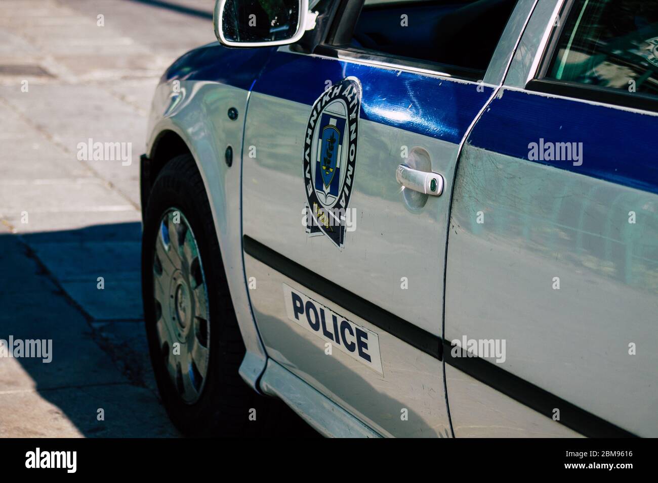 Athens Greece August 27, 2019 View of a Greek police car parked in the ...
