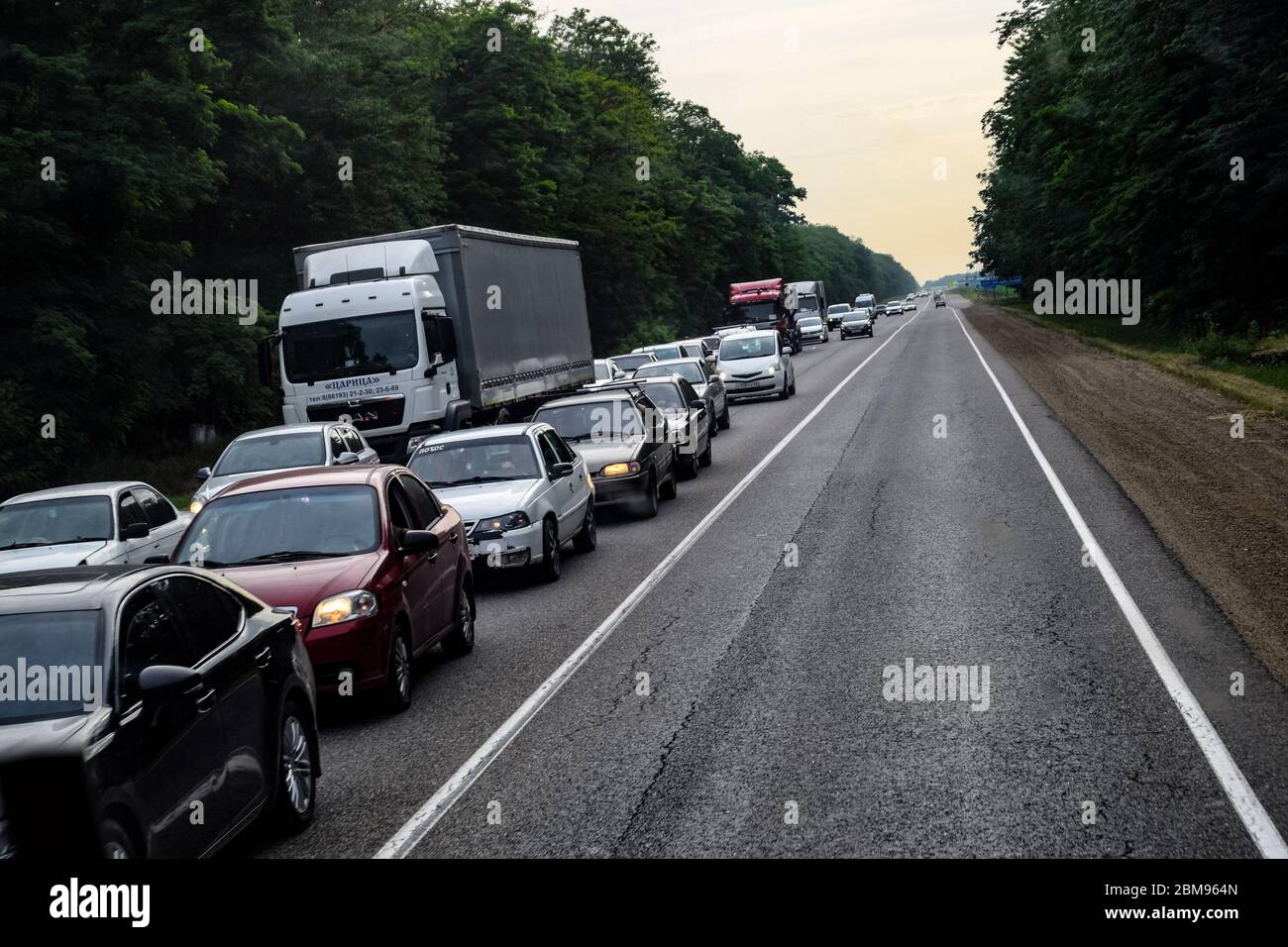 Krasnodar, Russia - June 13, 2019: Traffic jam on the intercity highway ...