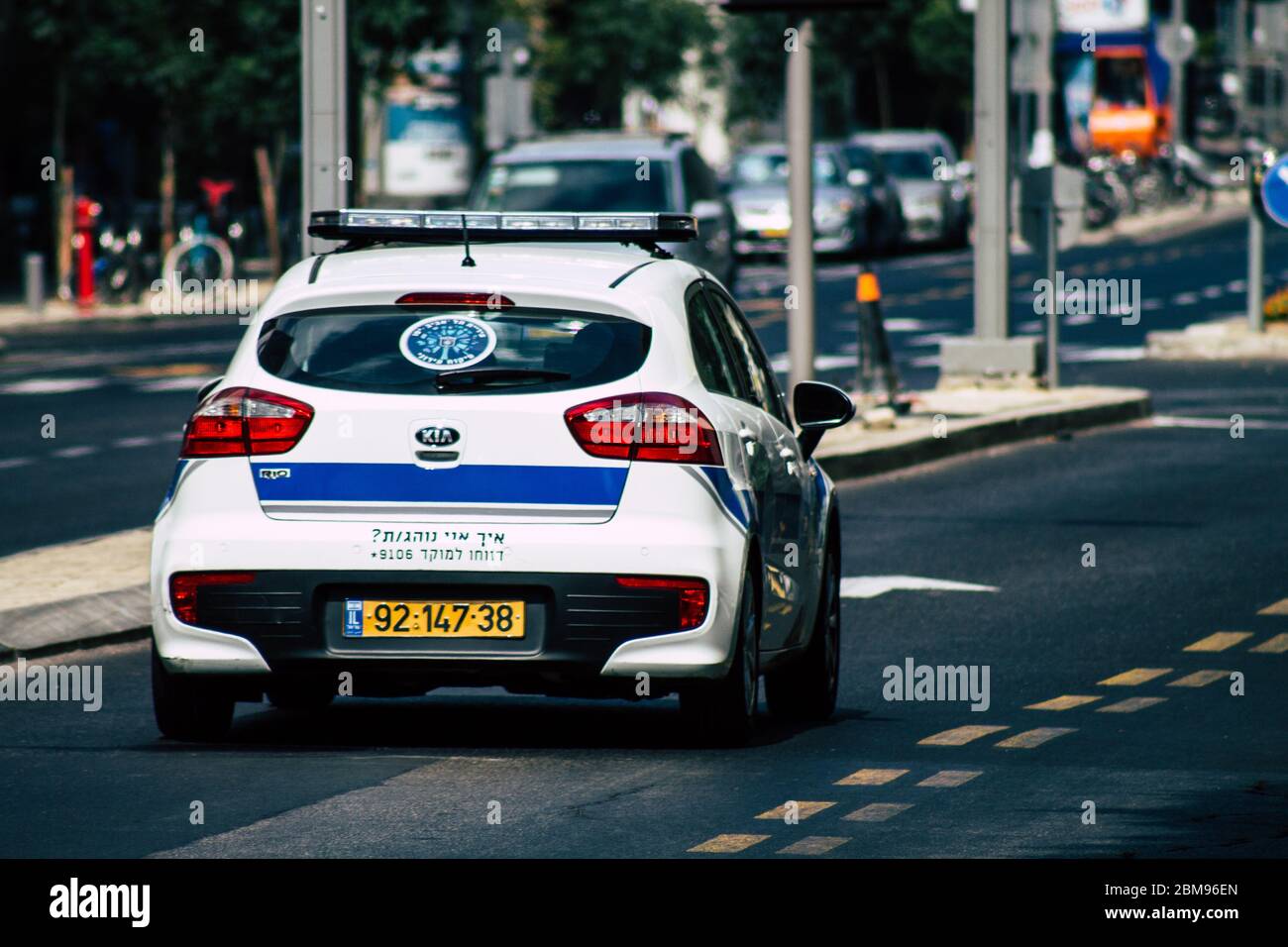Tel Aviv Israel July 27, 2019 View of a Israeli police car rolling in ...